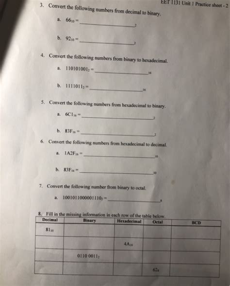 2 Convert The Following Numbers From Binary To Decimal A 1100012 B