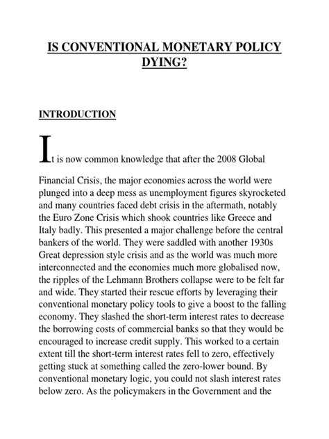 Is Conventional Monetary Policy Dying Pdf Quantitative Easing Fiscal Policy