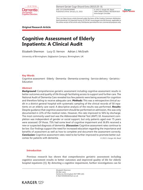 Pdf Cognitive Assessment Of Elderly Inpatients A Clinical Audit