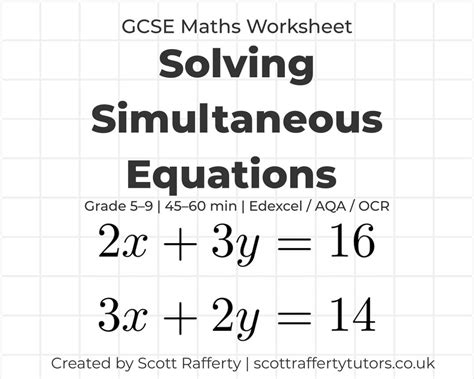 Gcse Maths Simultaneous Equations Revision Worksheet Grade 5 9 Etsy