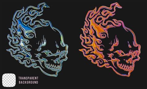 Premium Psd Psd Chrome Metal Shape Y2k Neo Tribal Fire Skull Shape 3d