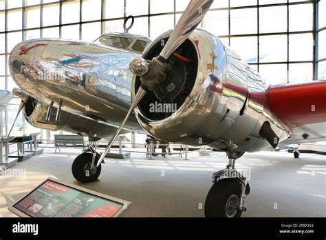 Lockheed Model 10 E Electra Twin Engined Airplane In The Livery Of Amelia Earhart On Display At