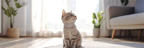 Playful Kitten Exploring A Sunny Living Room Filled With Light And