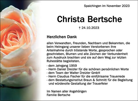 Traueranzeigen Von Christa Bertsche Schwaebische De Trauerportal