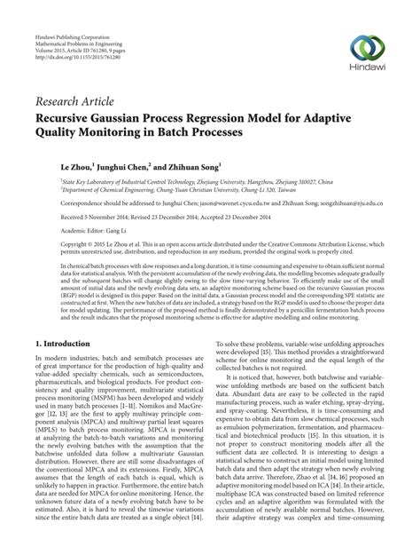 Pdf Recursive Gaussian Process Regression Model For Adaptive Quality Monitoring In Batch Processes