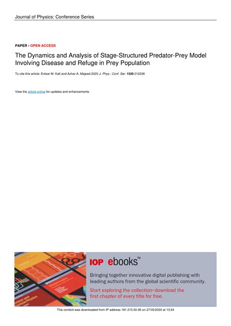 Pdf The Dynamics And Analysis Of Stage Structured Predator Prey Model Involving Disease And