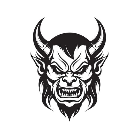 Premium Vector Angry Devil Vintage Logo Line Art Concept Black And White Color Hand Drawn