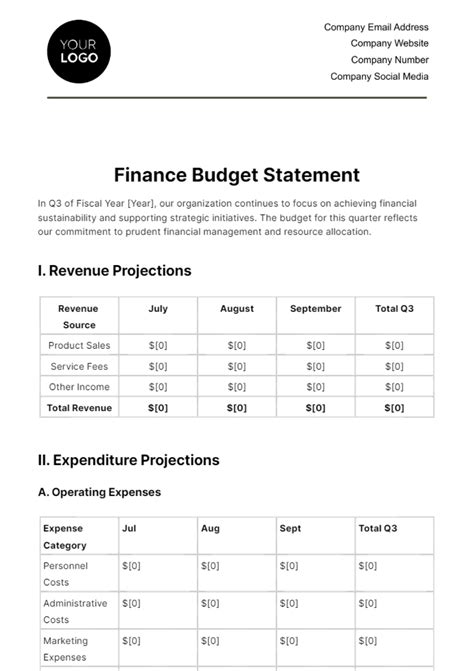 Free Finance Budget Statement Template To Edit Online