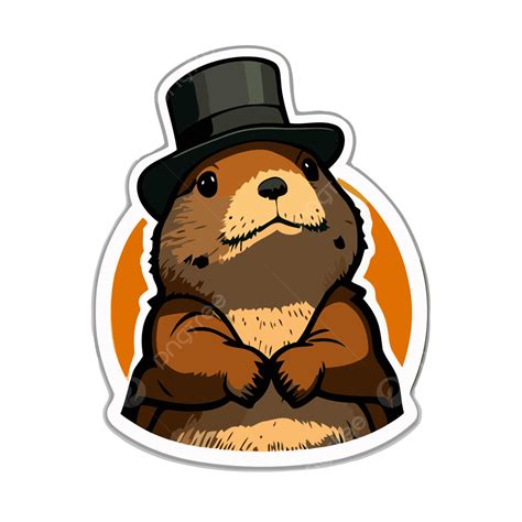 Sticker With A Groundhog Wearing A Top Hat Vector Clipart Punxsutawney