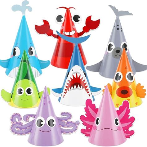 Justforjoyful 24pcs Sea Animal Party Hats Under The Sea
