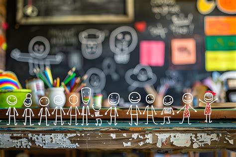 Premium Photo Group Of White Line Art Stick Figure In The Class