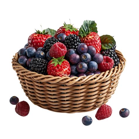 Wicker Basket Filled With Fresh Berries 3d Illustration 47521526 Png