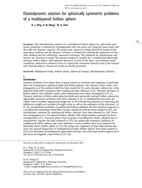 Pdf Elastodynamic Solution For Spherically Symmetric Problems Of A