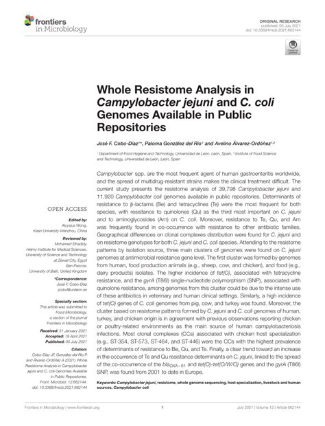 Pdf Whole Resistome Analysis In Campylobacter Jejuni And C Coli