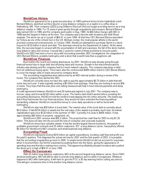 Worldcom Summary Pdf Chapter 11 Loans
