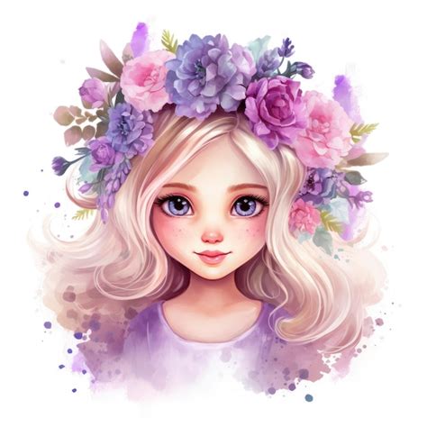 Premium Photo A Cute Princess Girl Blonde Hair Flowers Pink And Violet