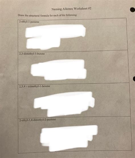 solved naming alkenes worksheet 2 draw the structural