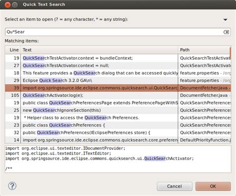 Eclipse Setting Up A Search Text In Project Shortcut In Springsource Stack Overflow