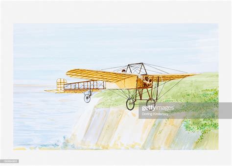 Illustration Of Louis Bleriot In His Aircraft Bleriot Xi Crossing The