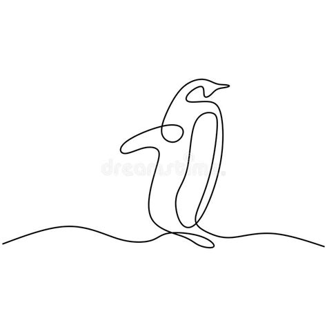 Penguin Continuous One Line Vector Drawing A Penguin Is Standing In The Ice Isolated On White