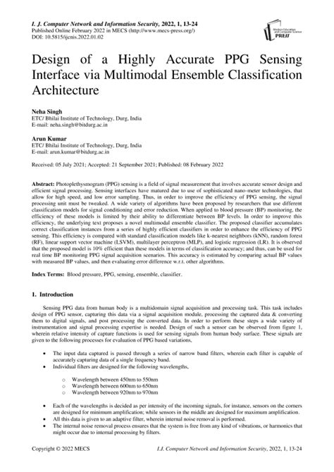 Design Of A Highly Accurate Ppg Sensing Interface Via Multimodal Ensemble Classification