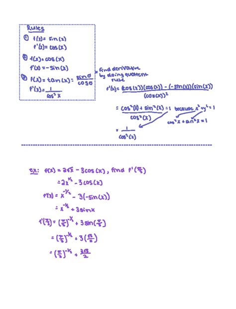 Derivative As Trig Functions Iis Sink F X Cos X F X Cos X F X S Sin X By Doing Quotient F X