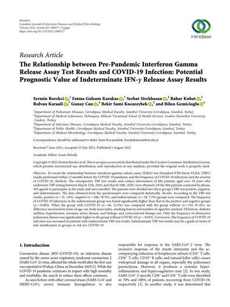 PDF The Relationship Between Pre Pandemic Interferon Gamma Release Assay Test Results And
