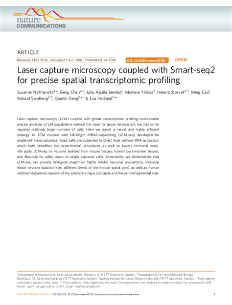 Pdf Laser Capture Microscopy Coupled With Smart Seq2 For Precise Spatial Transcriptomic Profiling