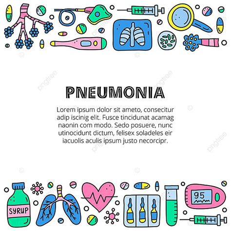 Poster With Doodle Colored Pneumonia Icons Breathing Treatment Pulse