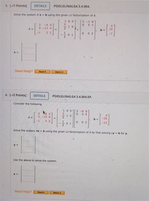 Solved Solve The System Ax B Using The Given Lu