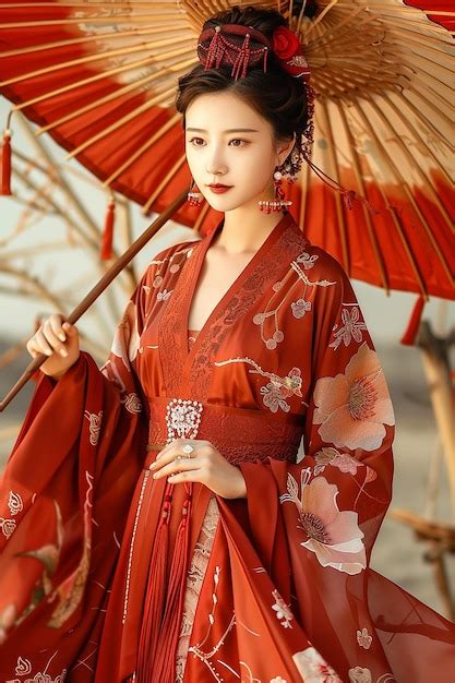 Beautiful Chinese Woman Hanfu Dress Premium Ai Generated Image