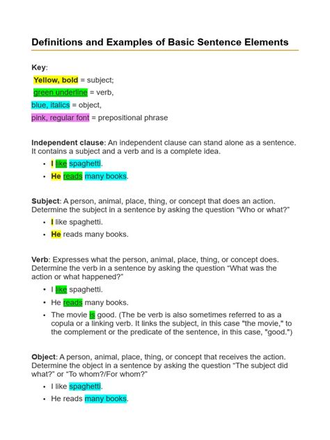 Basic Sentence Elements Explained Pdf Sentence Linguistics