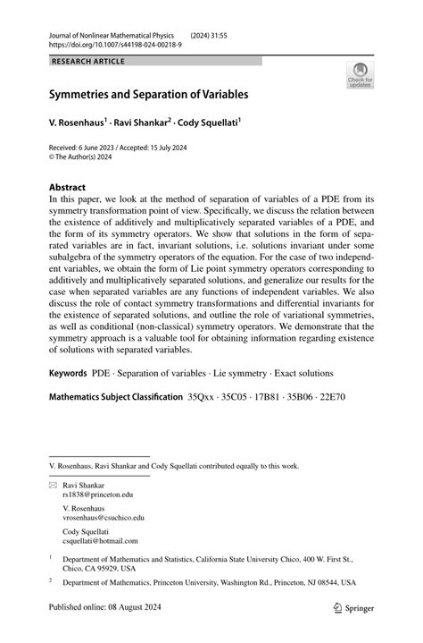 Pdf Symmetries And Separation Of Variables
