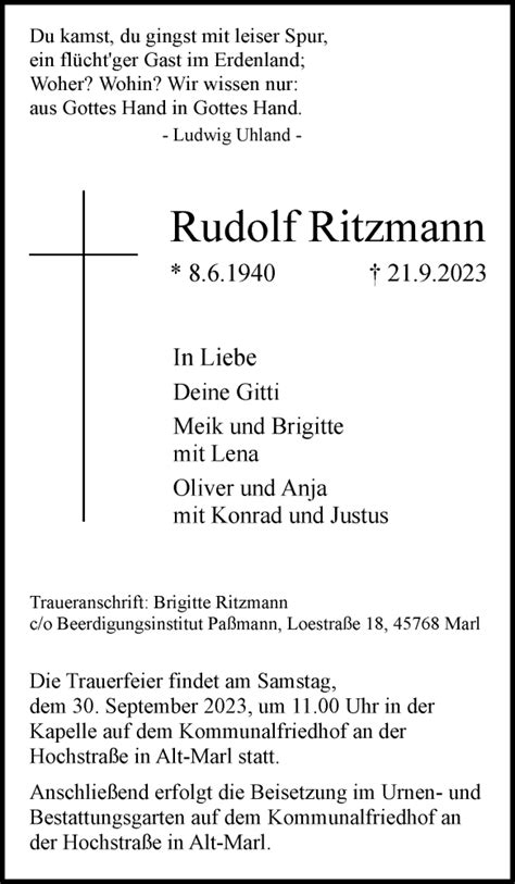 Traueranzeigen Von Rudolf Ritzmann Sich Erinnern De