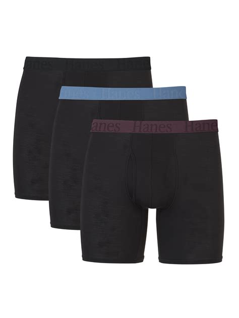 Hanes Moves Mens Long Leg Boxer Brief Underwear Black 3 Pack
