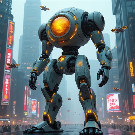 A Large Humanoid White And Grey Robot Stands Against A Backdrop Of