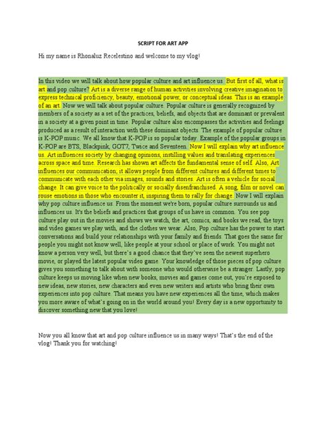 Script For Vlog Pdf Popular Culture Psychological Concepts