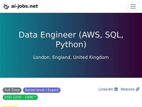 Hiring Data Engineer Aws Sql Python In London England United