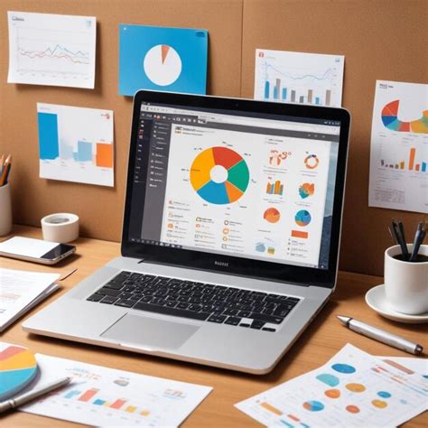 Modern Digital Workspace With A Laptop And Analytical Charts And Graphs