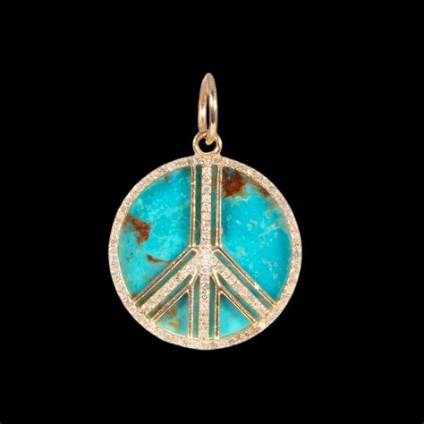 925 Silver Gold Turquoise And Diamond Peace Sign Designer Diamond