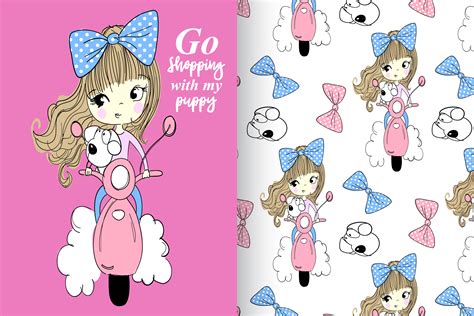 Hand Drawn Cute Girl With Pattern Set 688429 Vector Art At Vecteezy