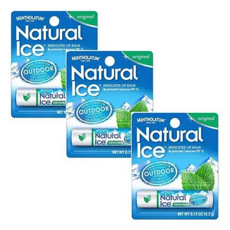 3 Pack Mentholatum Natural Ice Bálsamo Para Lábios Spf 15 Frete Grátis