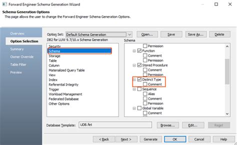 Summary Of User Data Type Schema Generation Options