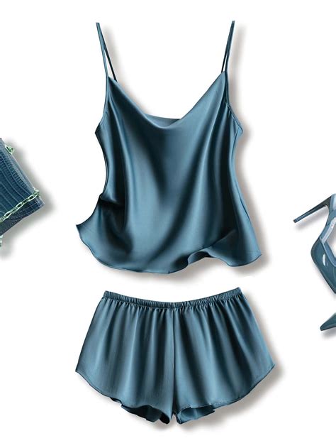 Solid Satin Cami Pj Set Elegant Sleepwear For Women