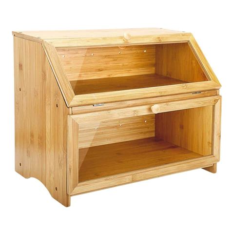 Adrinfly 1 Piece Double Layer Bread Box For Kitchen Counter Wooden Large Capacity Bread Storage
