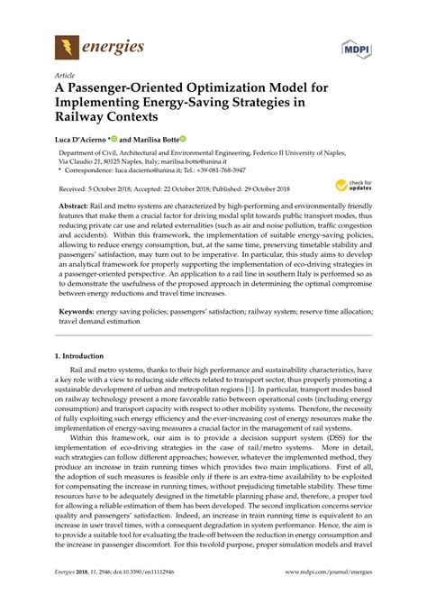 Pdf A Passenger Oriented Optimization Model For Implementing Energy