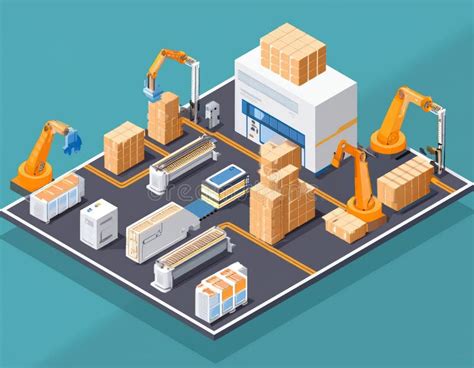 Vector Illustration Of Industrial Factory Processing Assembly Line Stock Illustration