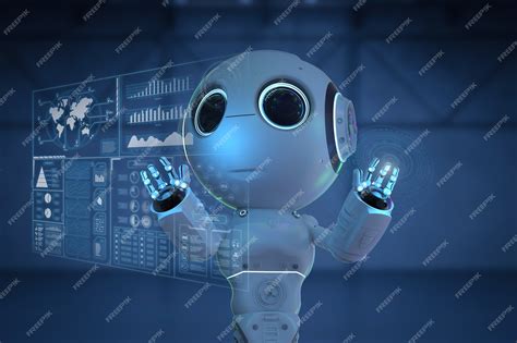Premium Photo | 3d rendering cute artificial intelligence robot with hud display