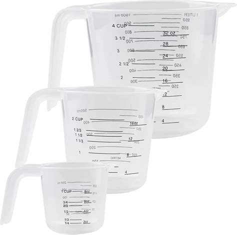 Plastic Measuring Cup3 Pack 421 Cup Clear Measuring Cupsstackable