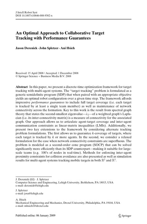 Pdf An Optimal Approach To Collaborative Target Tracking With
